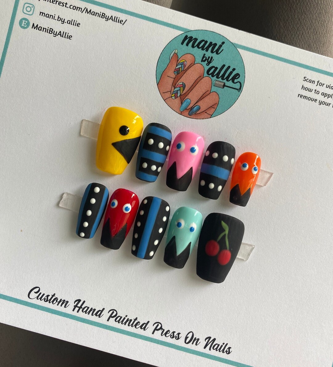 Press on Nails Pacman Retro Gaming Arcade Black Matte Nail - Etsy