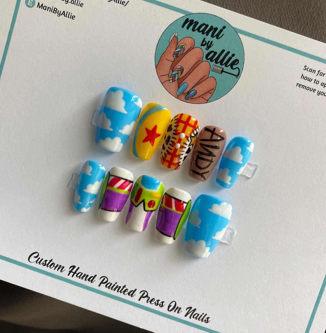 Press on Nails Toy Story Pixar Nail Art Hand Painted Reusable Glue on ...