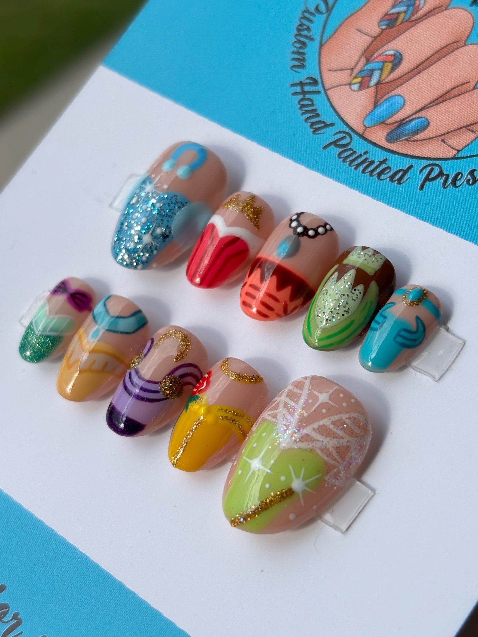Disney Princess Belle Jasmine Elsa Moana Tiana Press on Nails | Hand ...