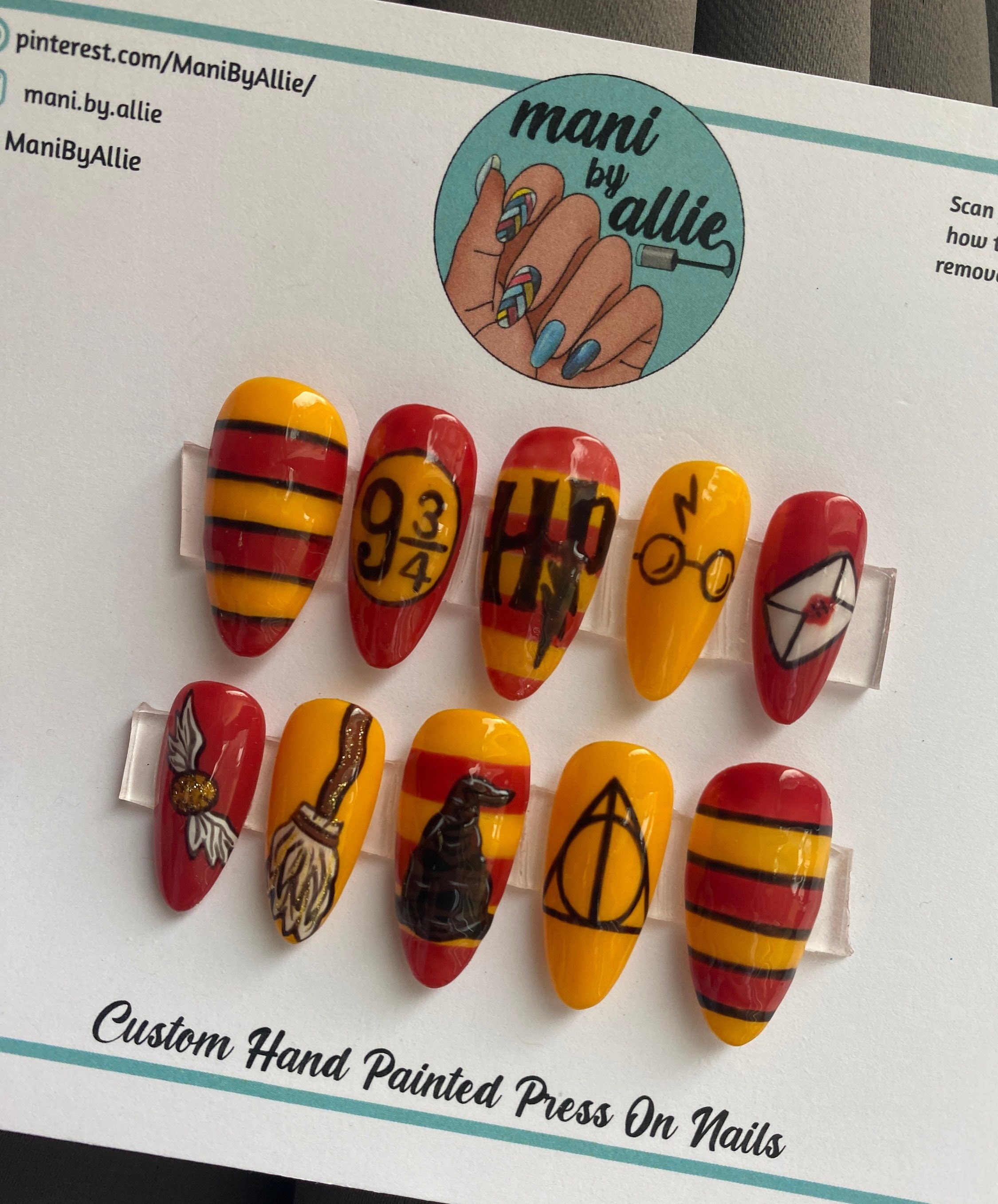 Press on Nails Harry Potter Gryffindor Themed Nail Art Hand Painted ...