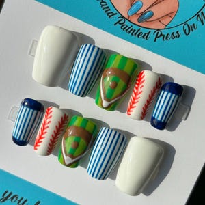 Baseball Yankees Pinstripes Sports Press on Nails | Hand Painted Custom ...