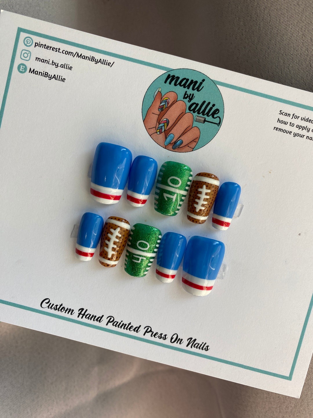 Press on Nails NFL Football Sports Nail Art Hand Painted - Etsy
