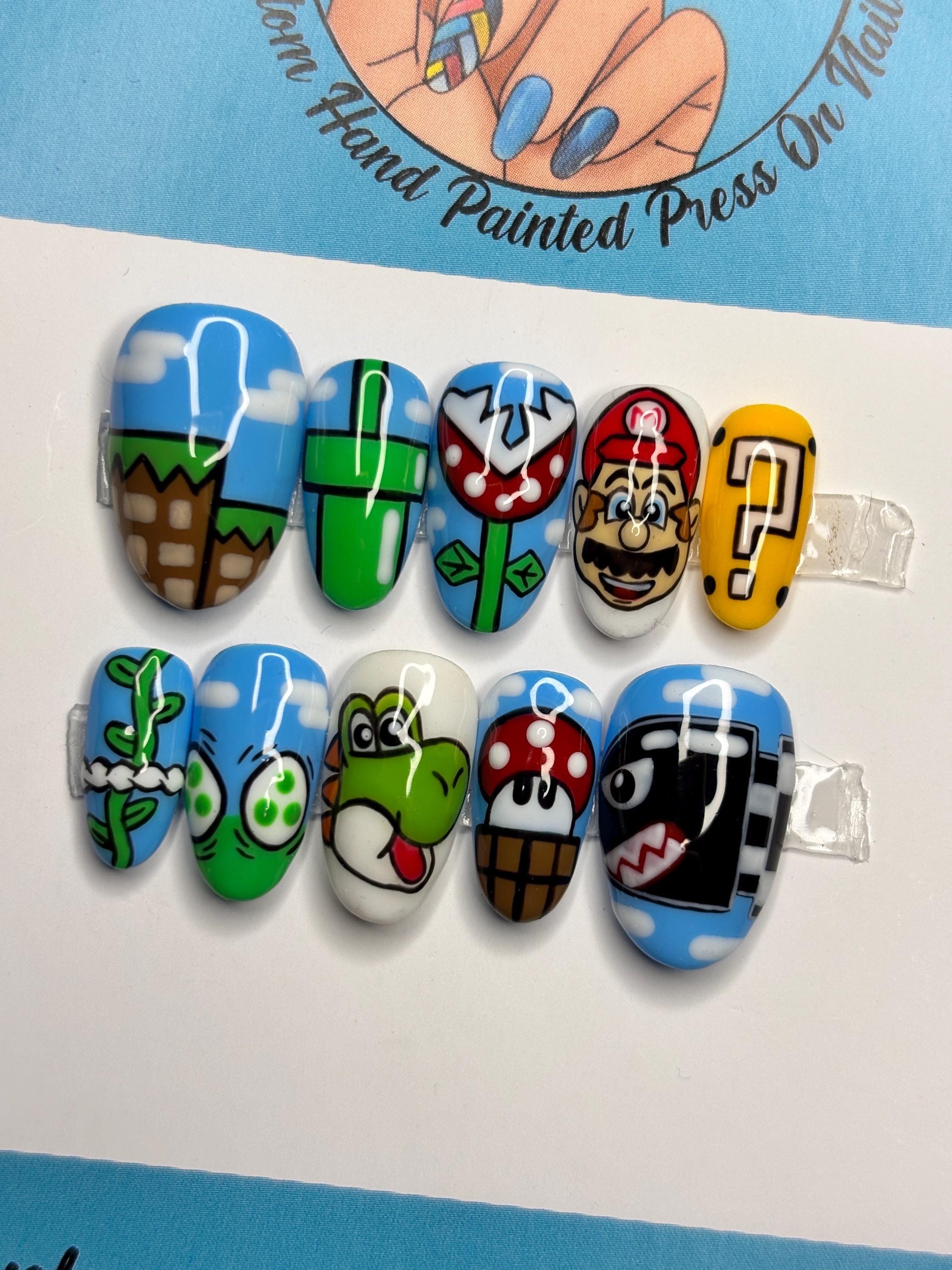 Super Mario Bros Yoshi Luigi Gamer Press on Nails | Hand Painted ...