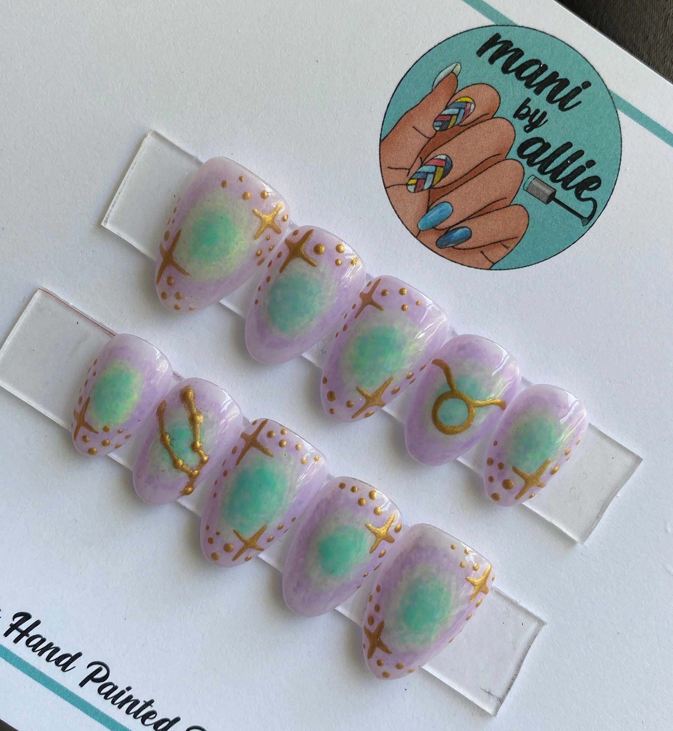 Press on Nails Aura Taurus Zodiac Nail Art Hand Painted - Etsy