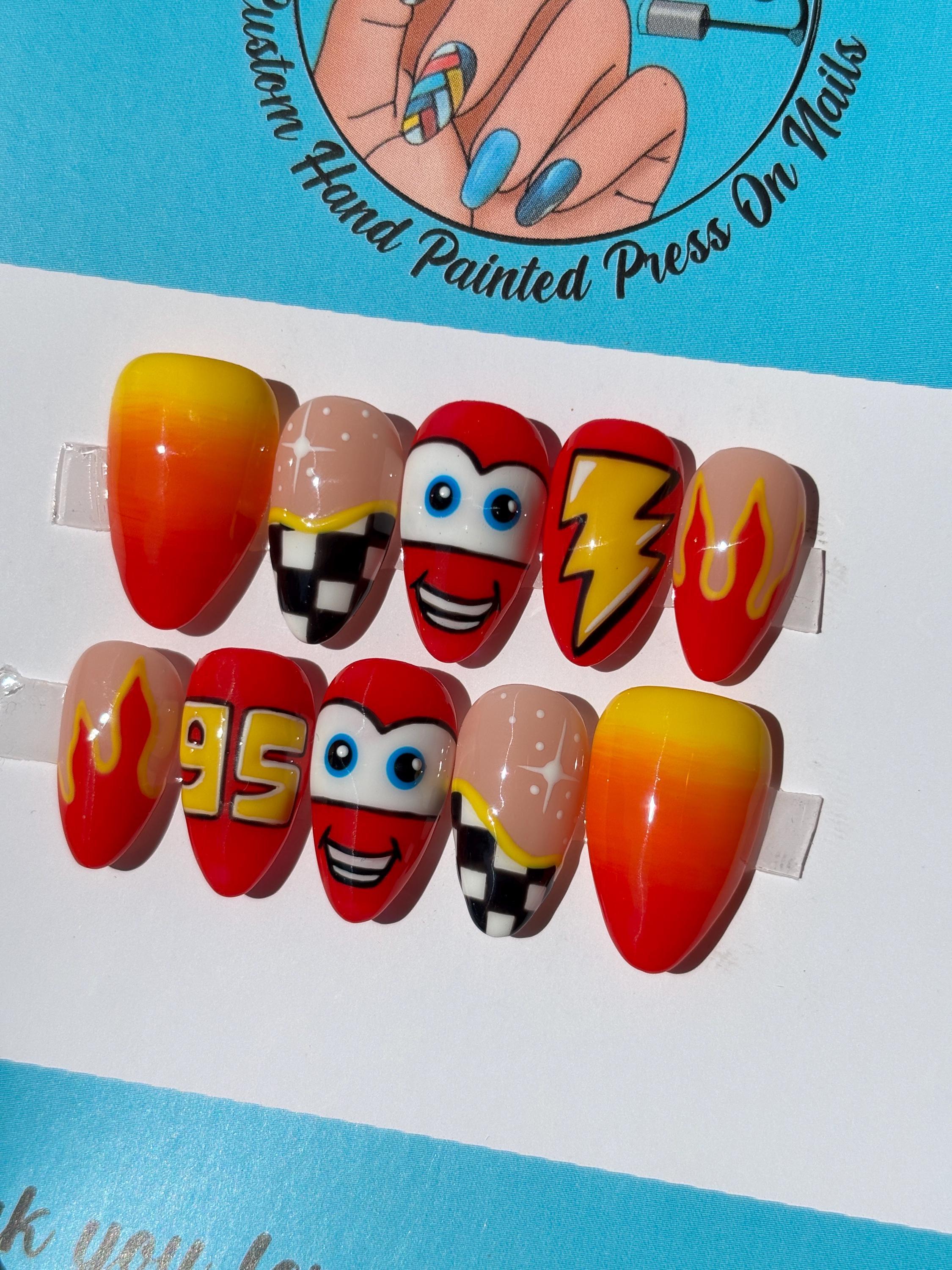Cars Lightning Mcqueen Race Car Checkered Disney Press on Nails |hand ...