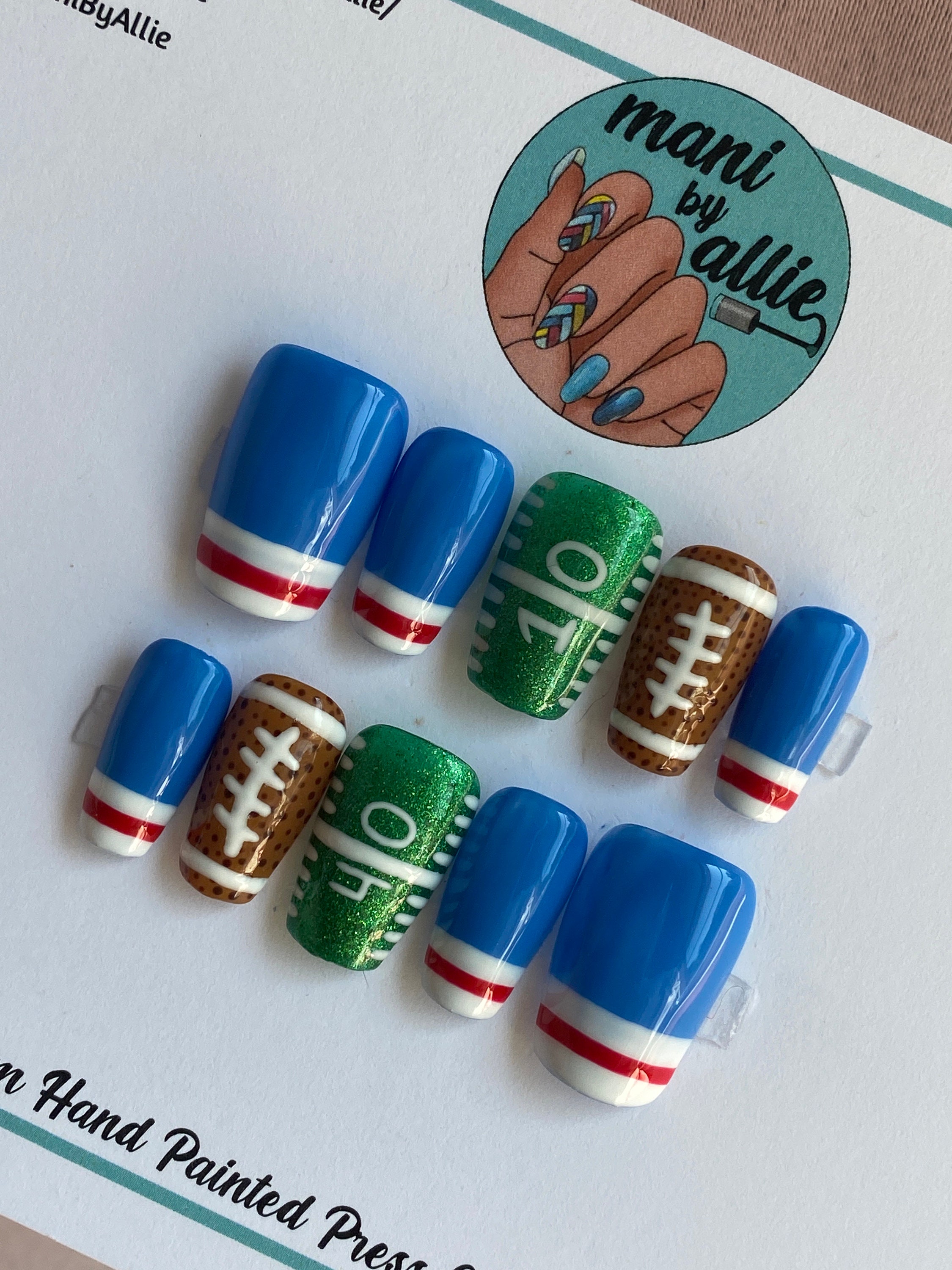 Press on Nails NFL Football Sports Nail Art Hand Painted - Etsy