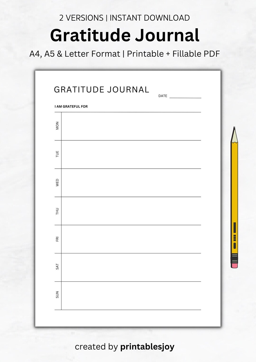 Weekly Gratitude Journal Printable Daily Gratitude Journal - Etsy
