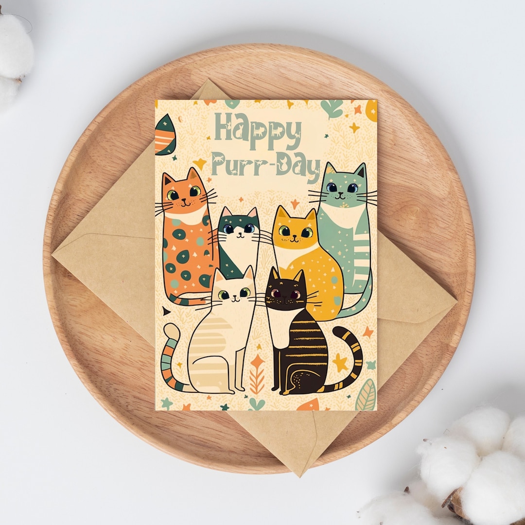 Vintage Cat Card. Card for Cat Lover. Birthday Card. Cute Cat Standing ...