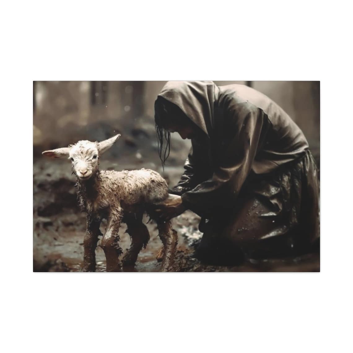 Christian Wall Art Jesus Saving Lamb Dirty Lamb Canvas Wall Decor ...