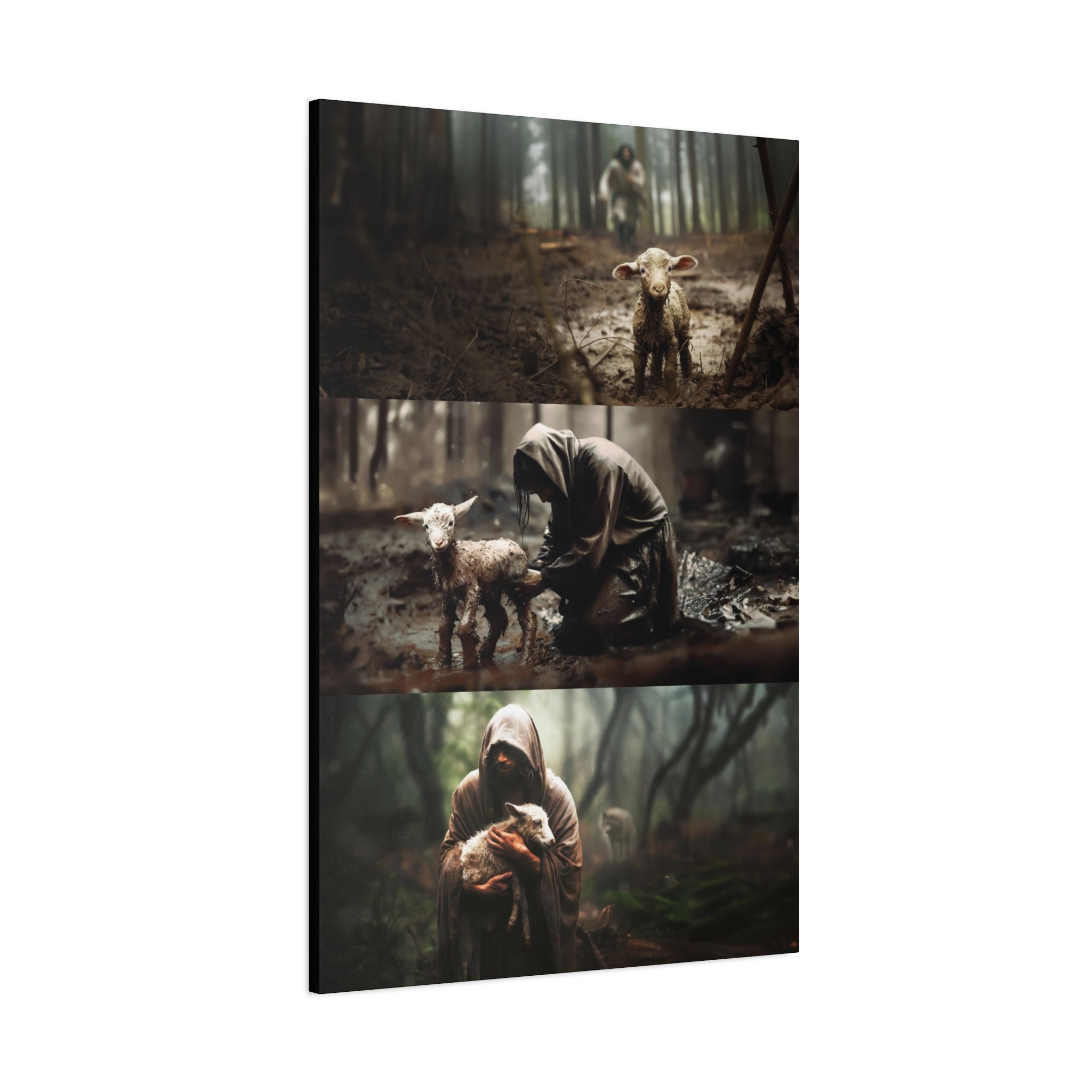 The Good Shepherd Trilogy Canvas of Jesus Rescuing the Lamb in Jesus ...