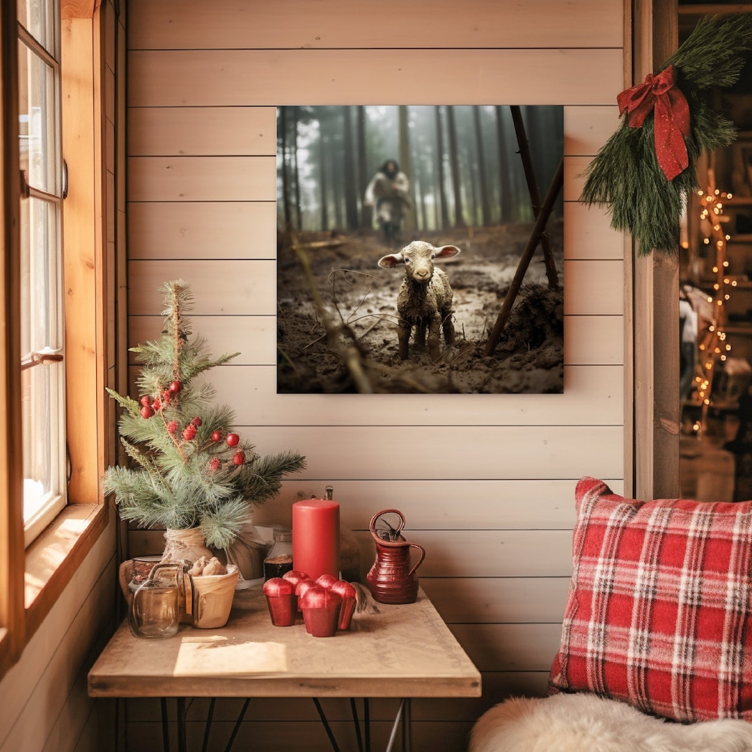 Christian Wall Art Jesus Saving Lamb Dirty Lamb Canvas Wall Decor ...