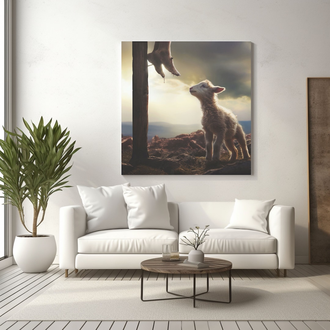 Lamb of God Lamb at the Feet of Jesus Matte Canvas Wall Decor ...