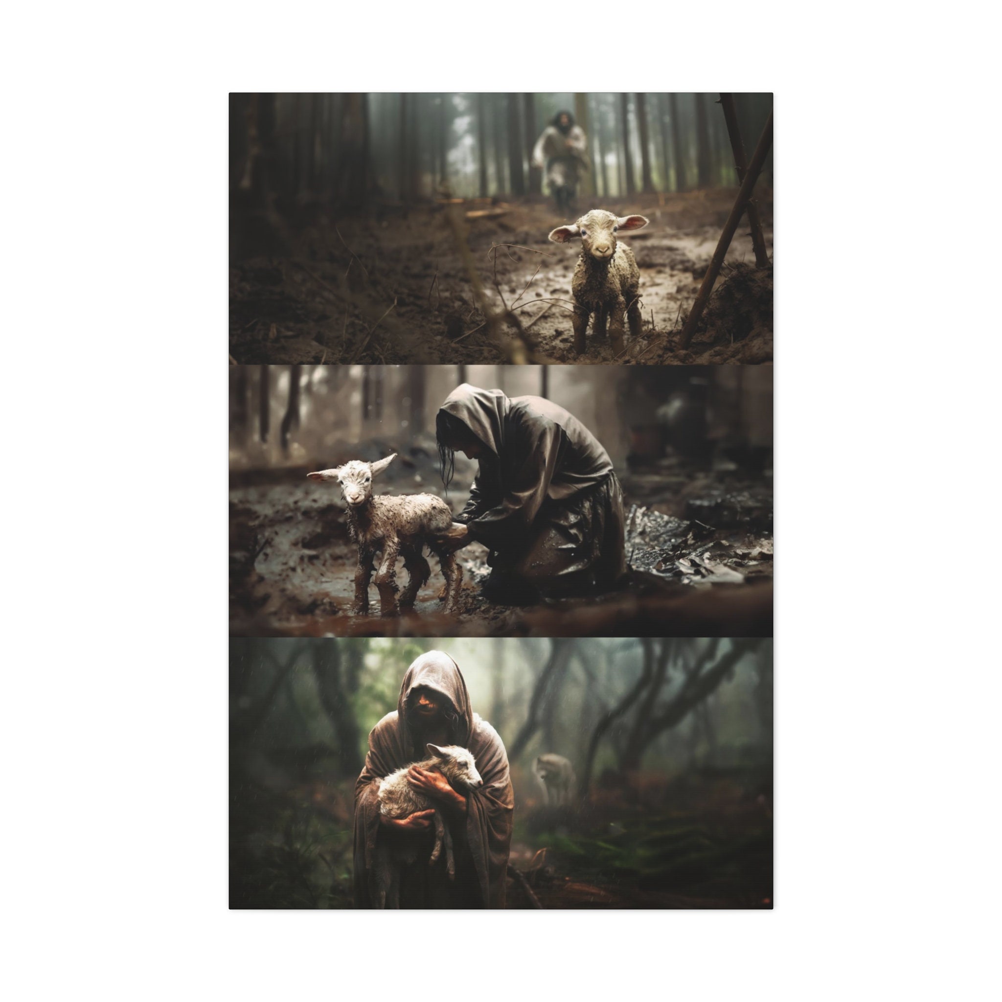 The Good Shepherd Trilogy Canvas of Jesus Rescuing the Lamb in Jesus ...