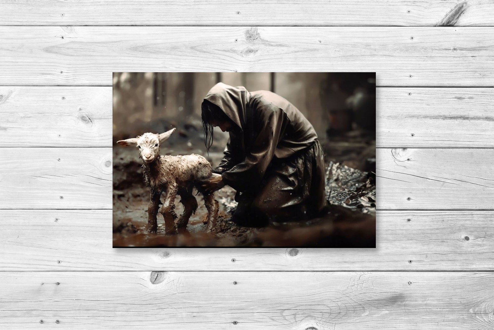 Christian Wall Art Jesus Saving Lamb Dirty Lamb Canvas Wall Decor ...