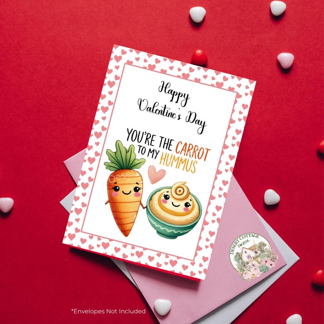 Punny Valentine | You're the Carrot to My Hummus – Printable 5x7 Inch ...