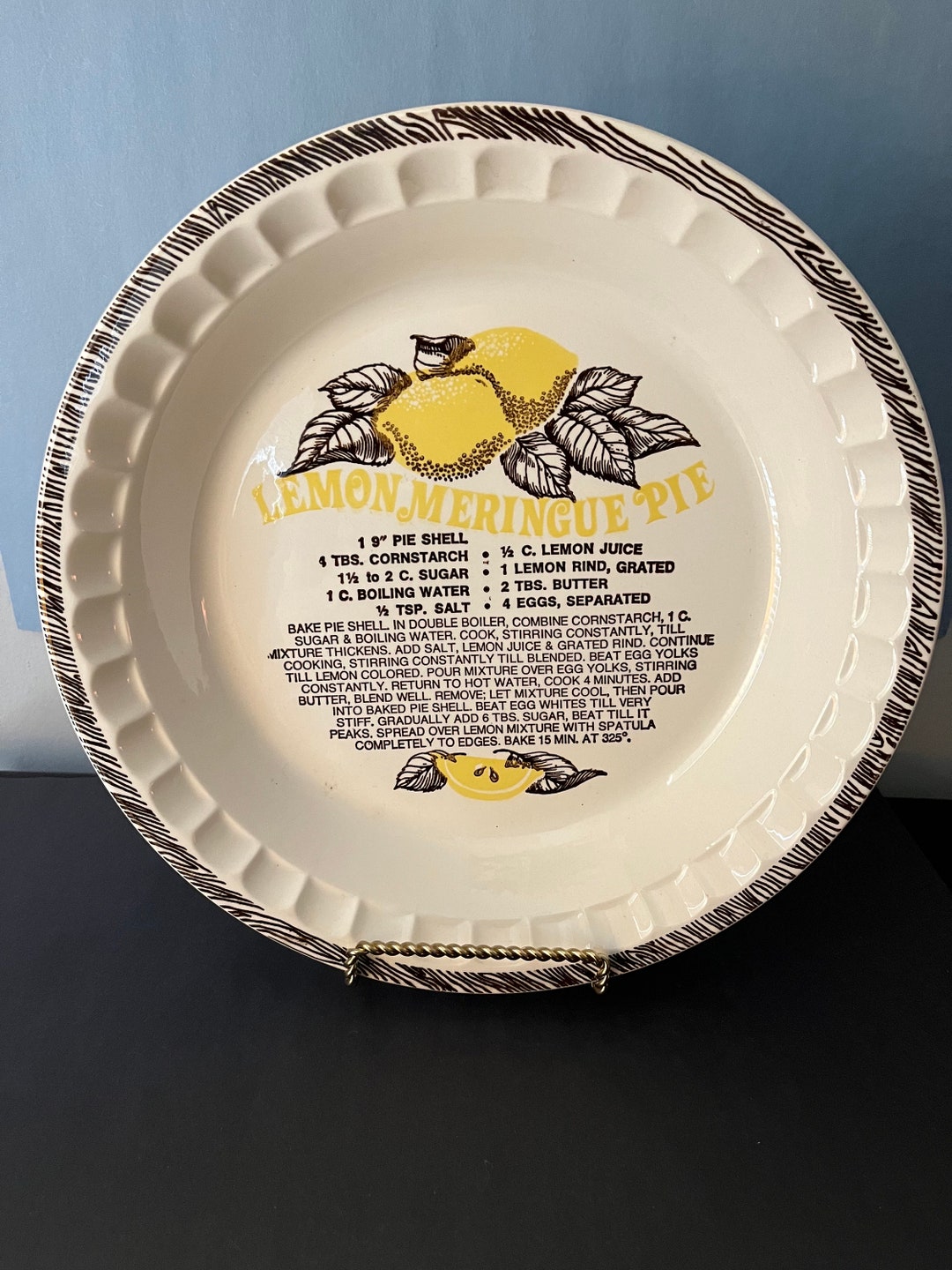 Retro Made in USA Ceramic Recipe Pie Plate - Lemon Meringue Pie - Etsy