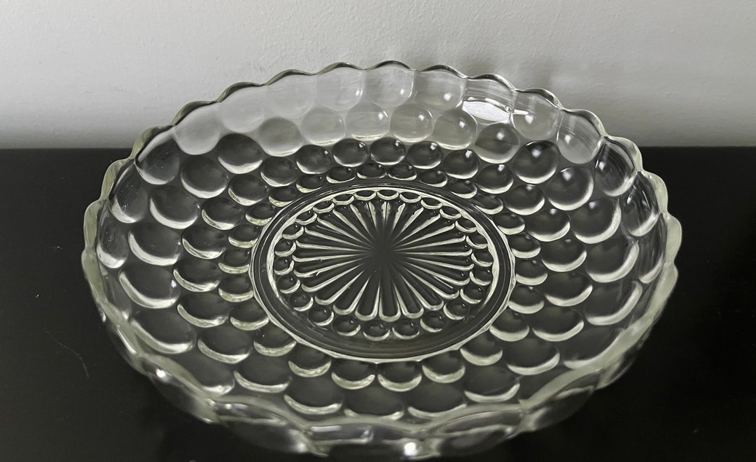 Depression Glass Clear Anchor Hocking Bubble Pattern 8.5” Round Serving ...