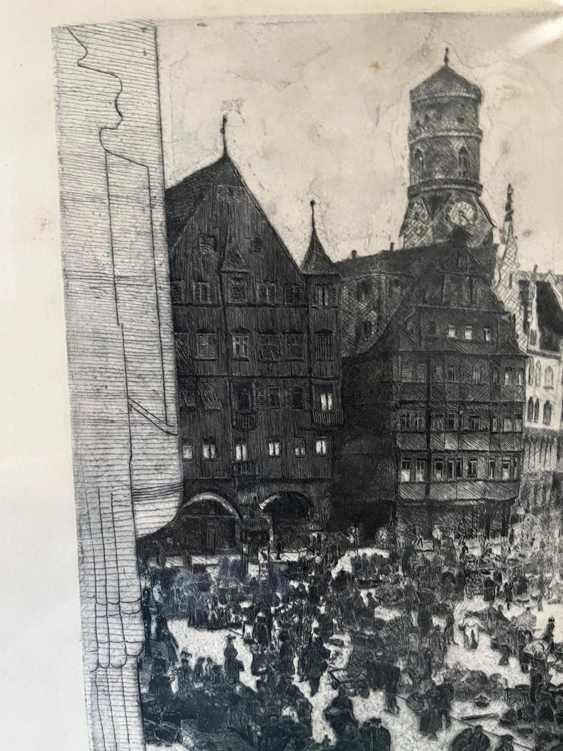 Vintage Etching of Market Square by German Artist, Oskar Schenk - Etsy