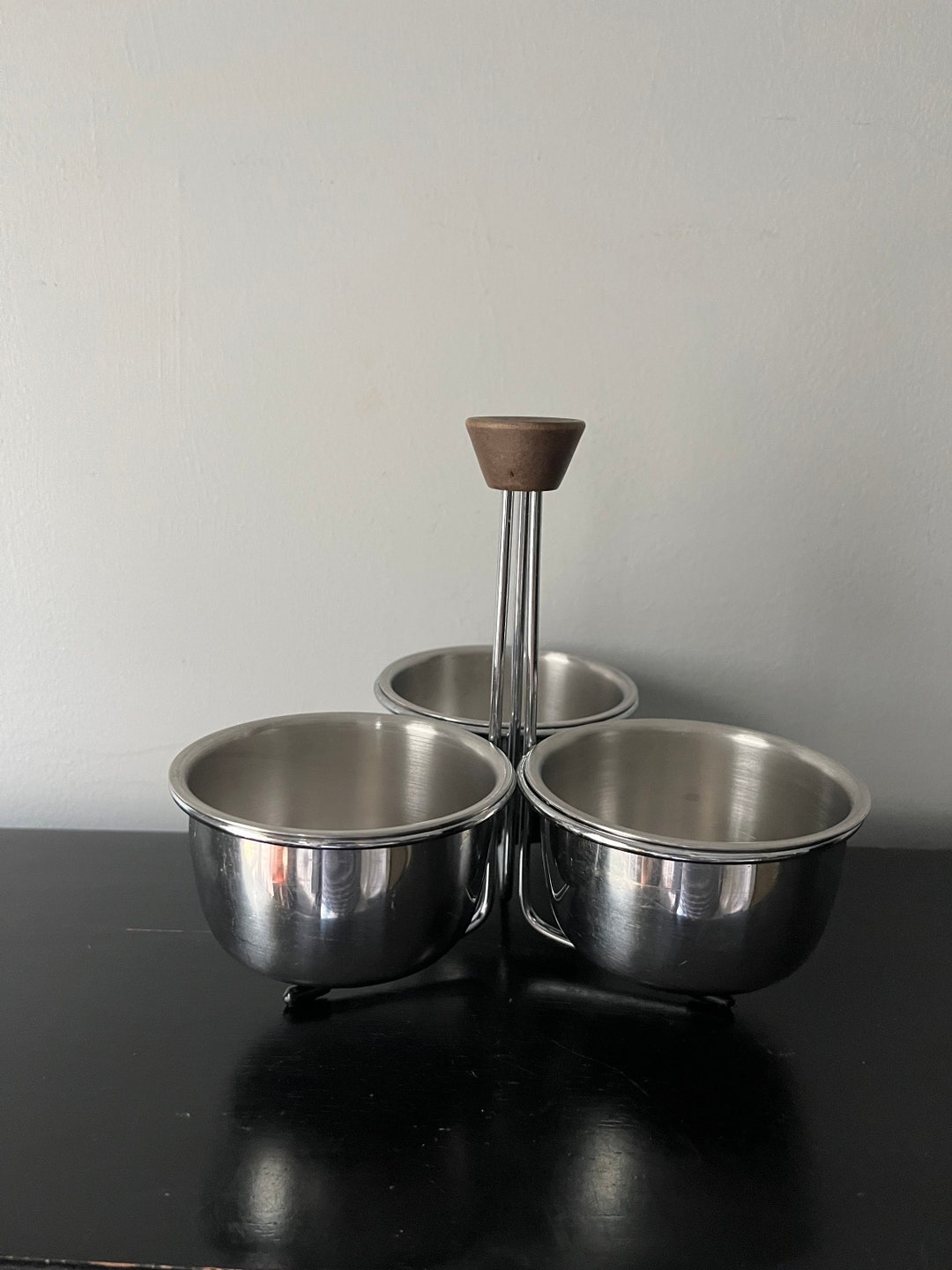Vintage Mid-century Modern Condiment Server Caddy Wood & Stainless W ...