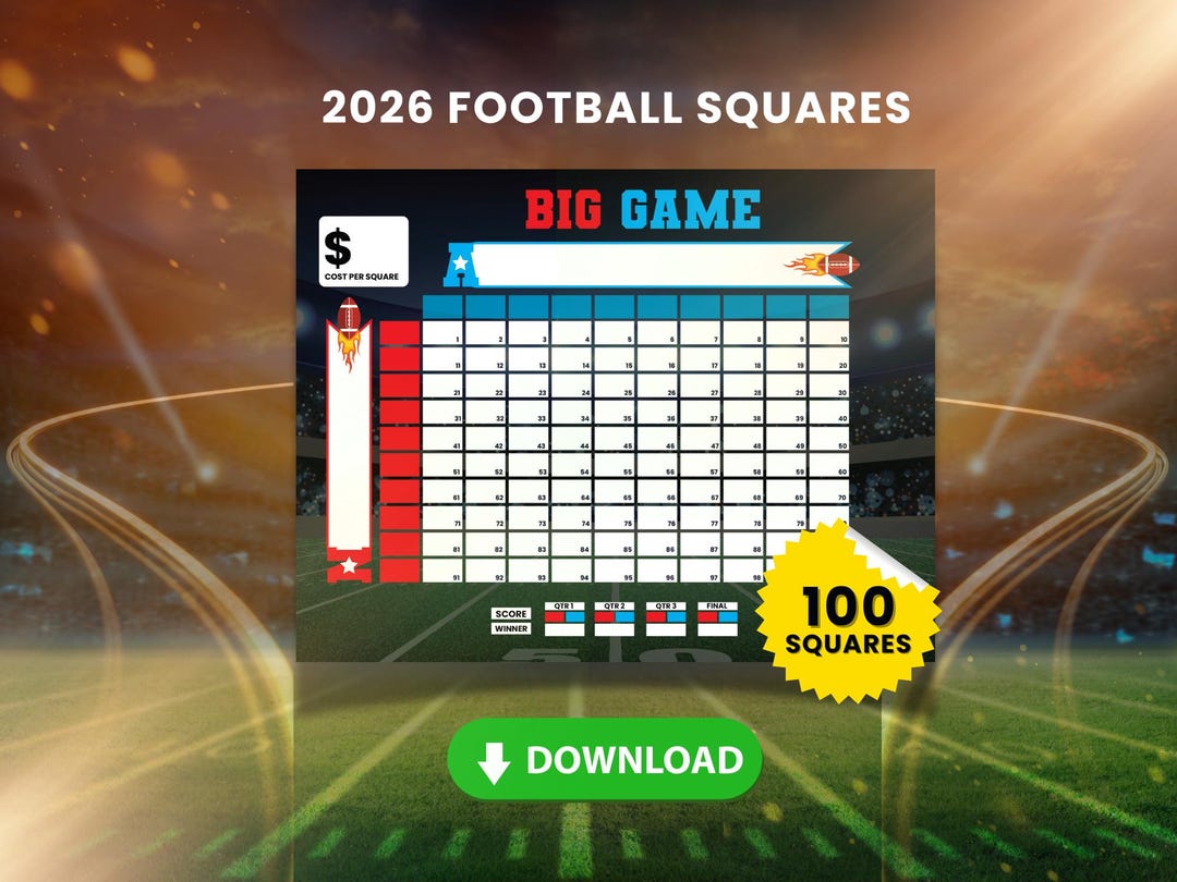 2026 Football Squares Printable, Football Fundraiser, 100 Football ...