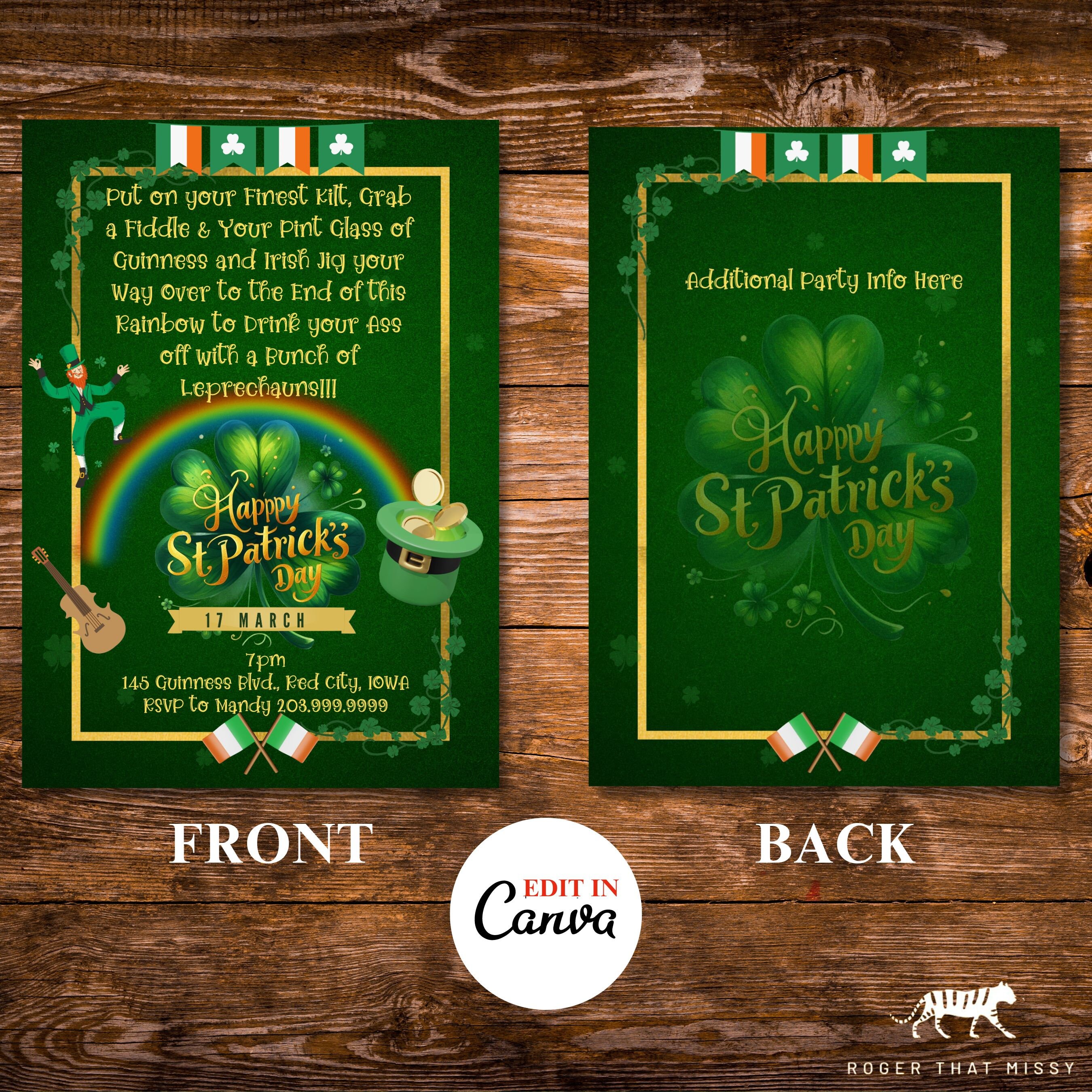Editable Digital St Patrick's Day Invitation, St Patrick's Day Party ...