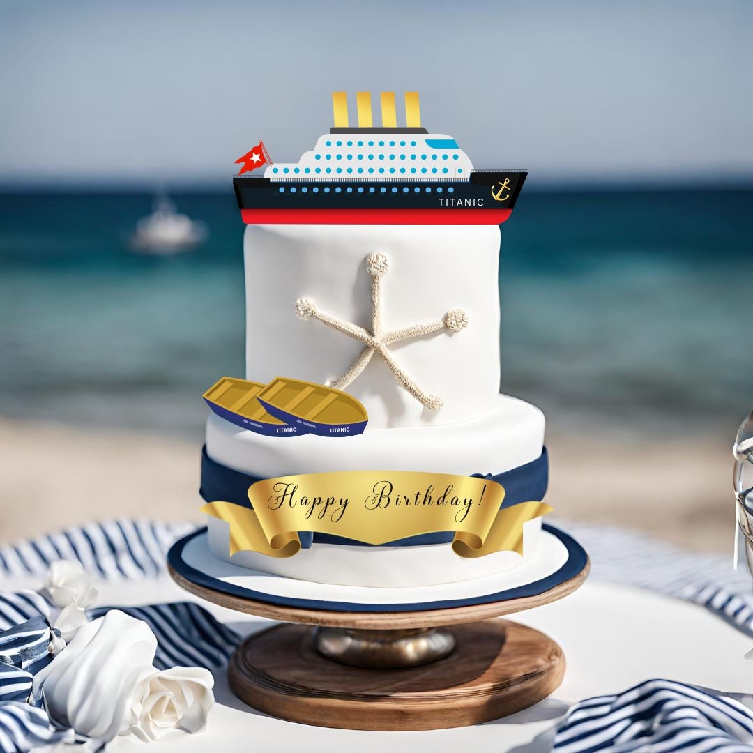 TITANIC Movie Gold Party Cake Topper W Lifeboats and Accessories and ...