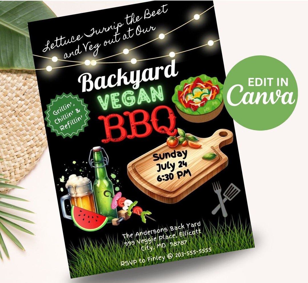 Vegan BBQ Invitation, Veg Out Cookout, Summer Vegan Vibes, Vegan ...