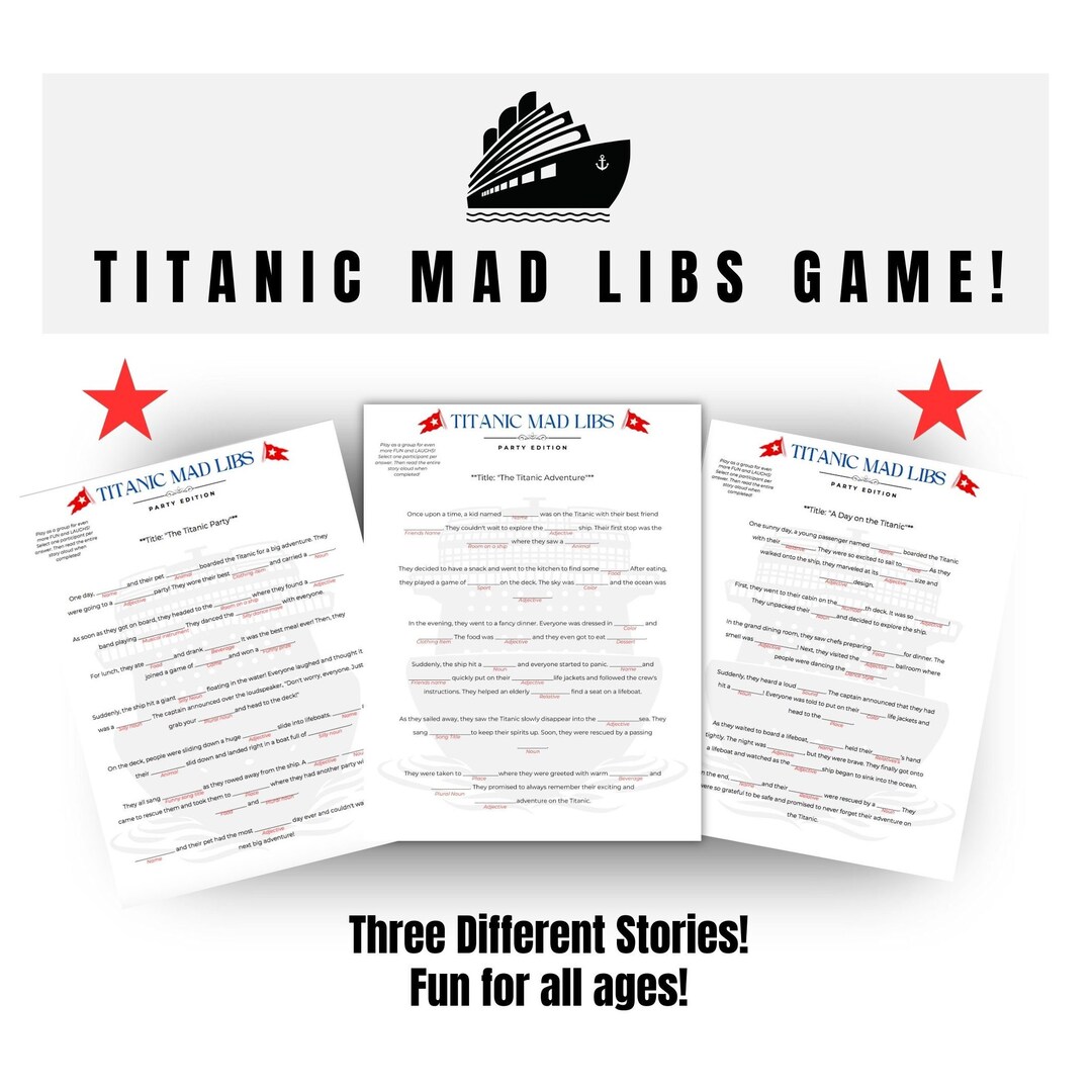TITANIC Mad Libs Game, Kid,teen, Adult Titanic Game, Birthday Party ...