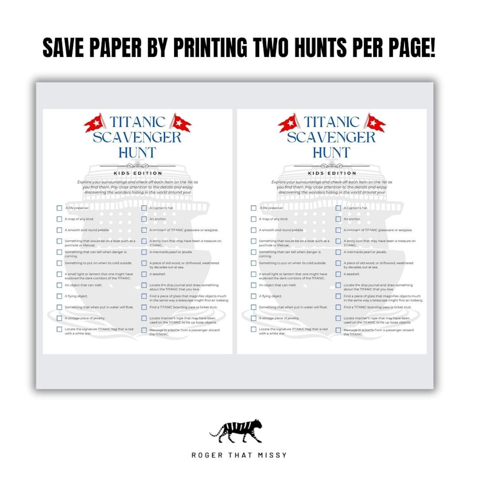 TITANIC Kids Scavenger Hunt - Titanic Birthday Party Printable - Last ...