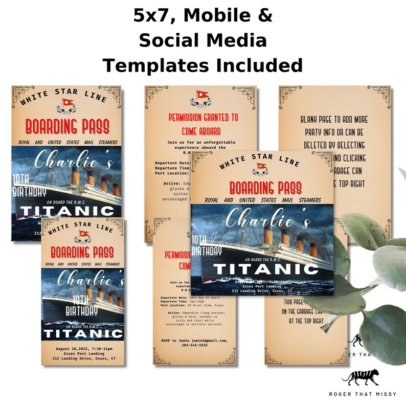 TITANIC Invitation Template Titanic Birthday Party Printable Titanic ...