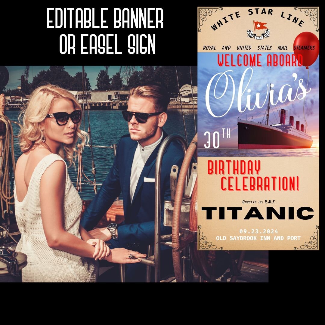 Plantilla de invitación digital TITANIC BANNER Fiesta de cumpleaños ...
