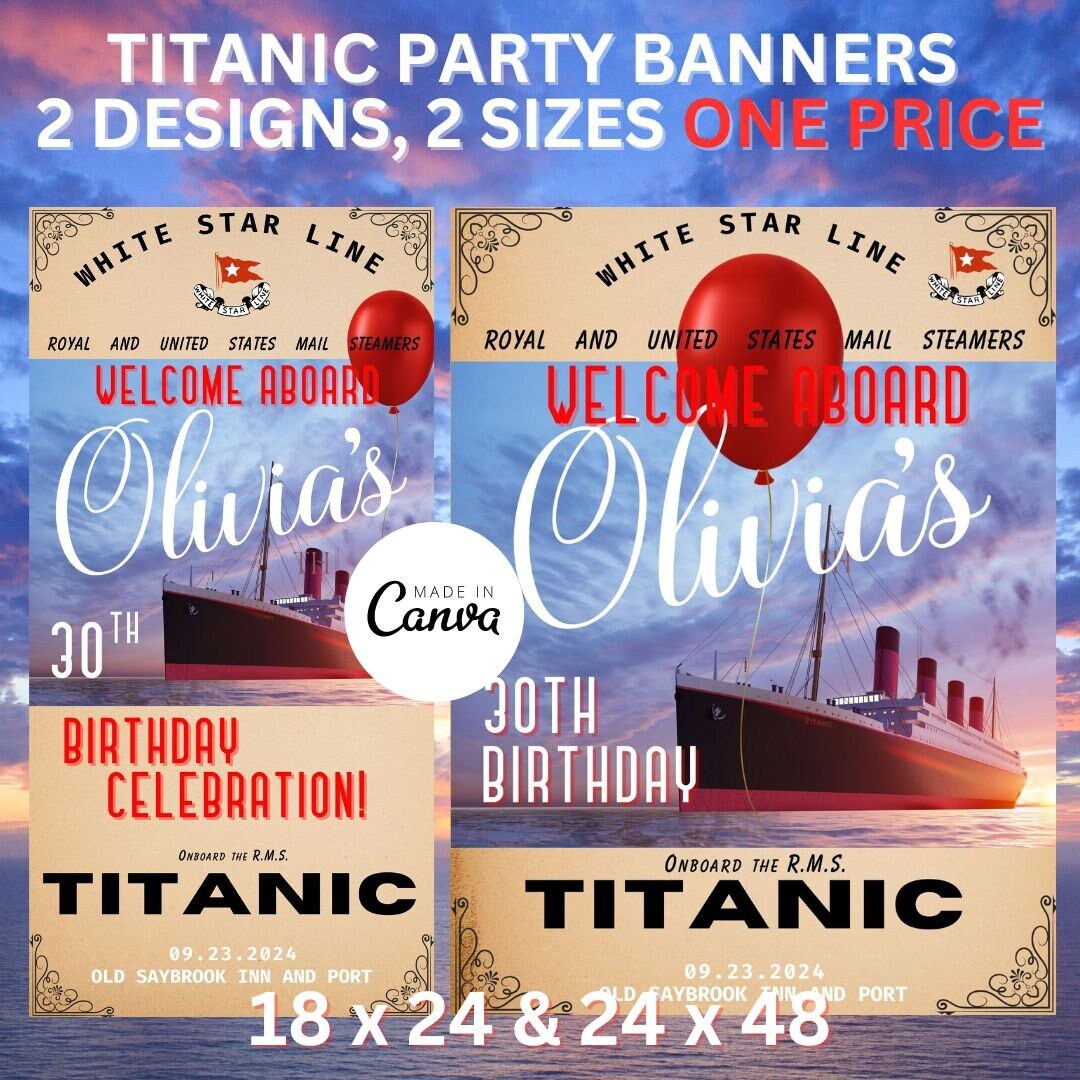 Digital TITANIC BANNER Invitation Template TITANIC Birthday Party ...
