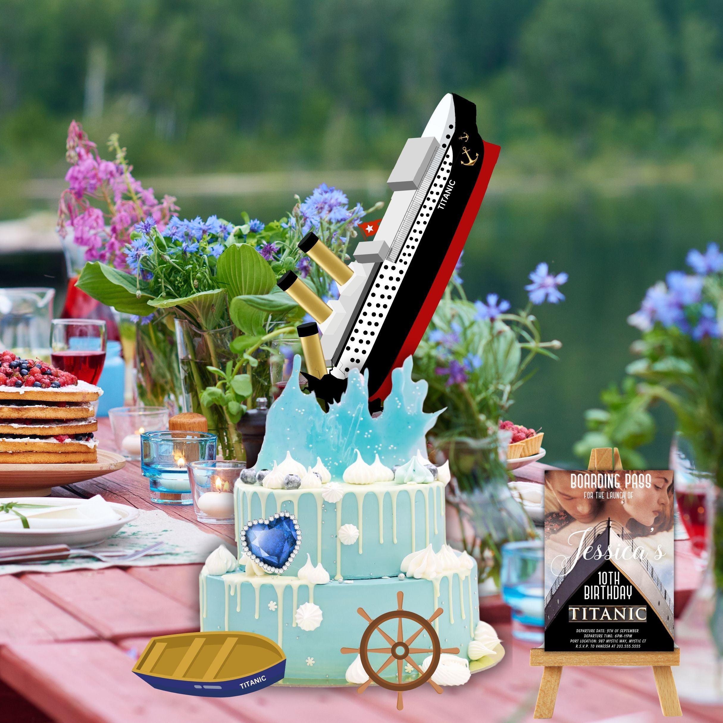 TITANIC Sinking Party Cake Topper, 2 Designs, Includes Accessories and ...