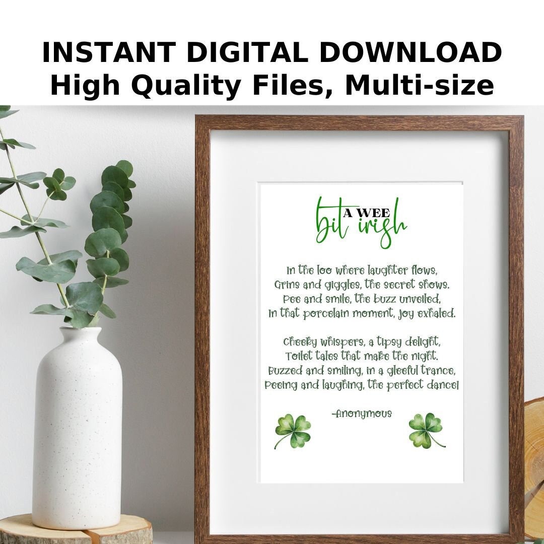 St Patrick Day Funny Pee Loo Poems, Printable Wall Art, Irish Print ...