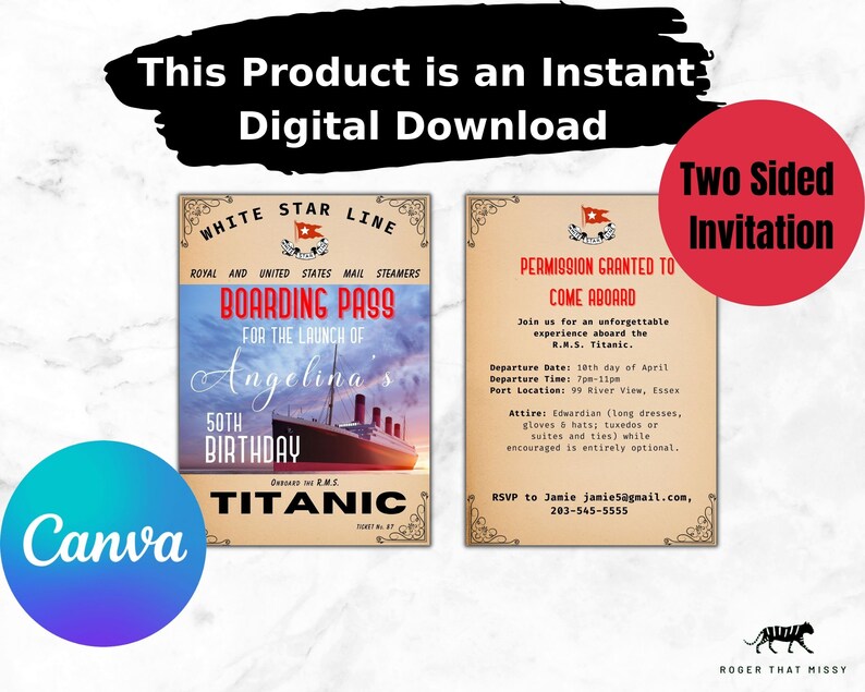 TITANIC Invitation Template Titanic Birthday Party Printable Titanic Yacht Party Boat Theme ...