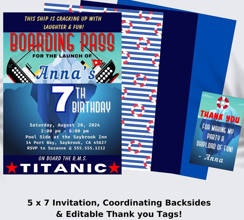 TITANIC KIDS Birthday Invite, Custom, Printable, Canva Edit Instant ...
