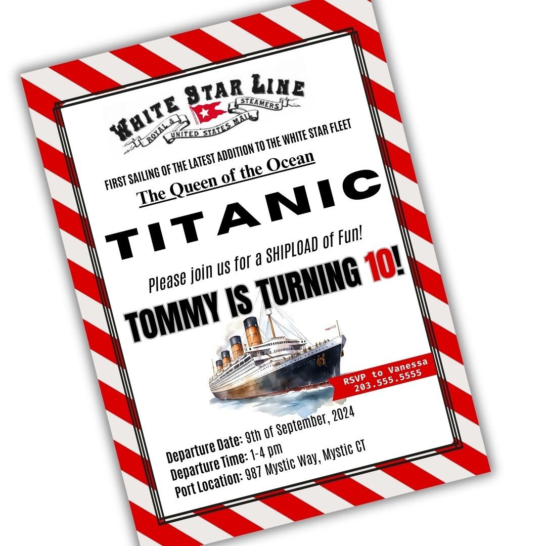 TITANIC Vintage Invitation Template Birthday Party Printable Titanic ...