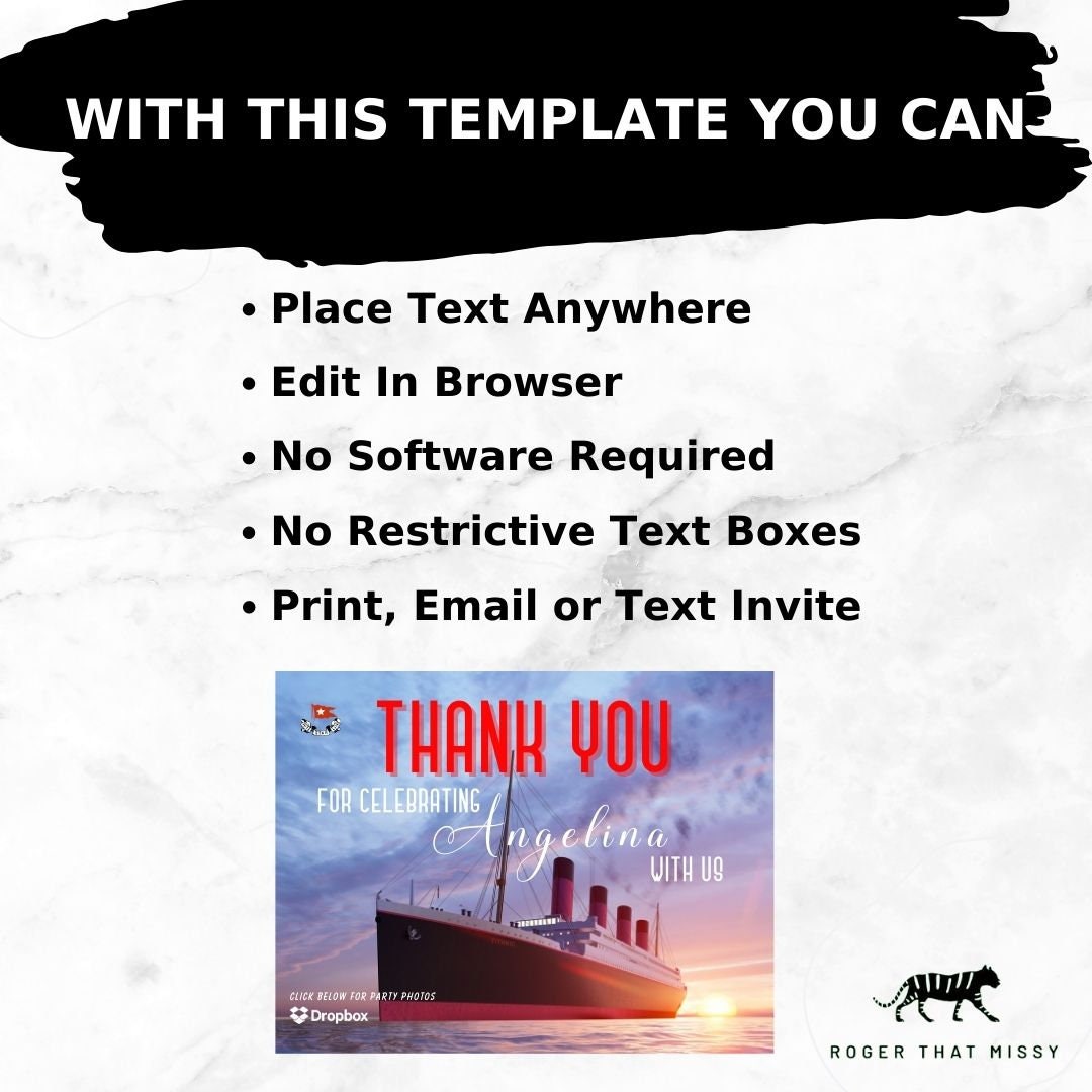 TITANIC Thank You Template Titanic Birthday Party Printable Titanic ...