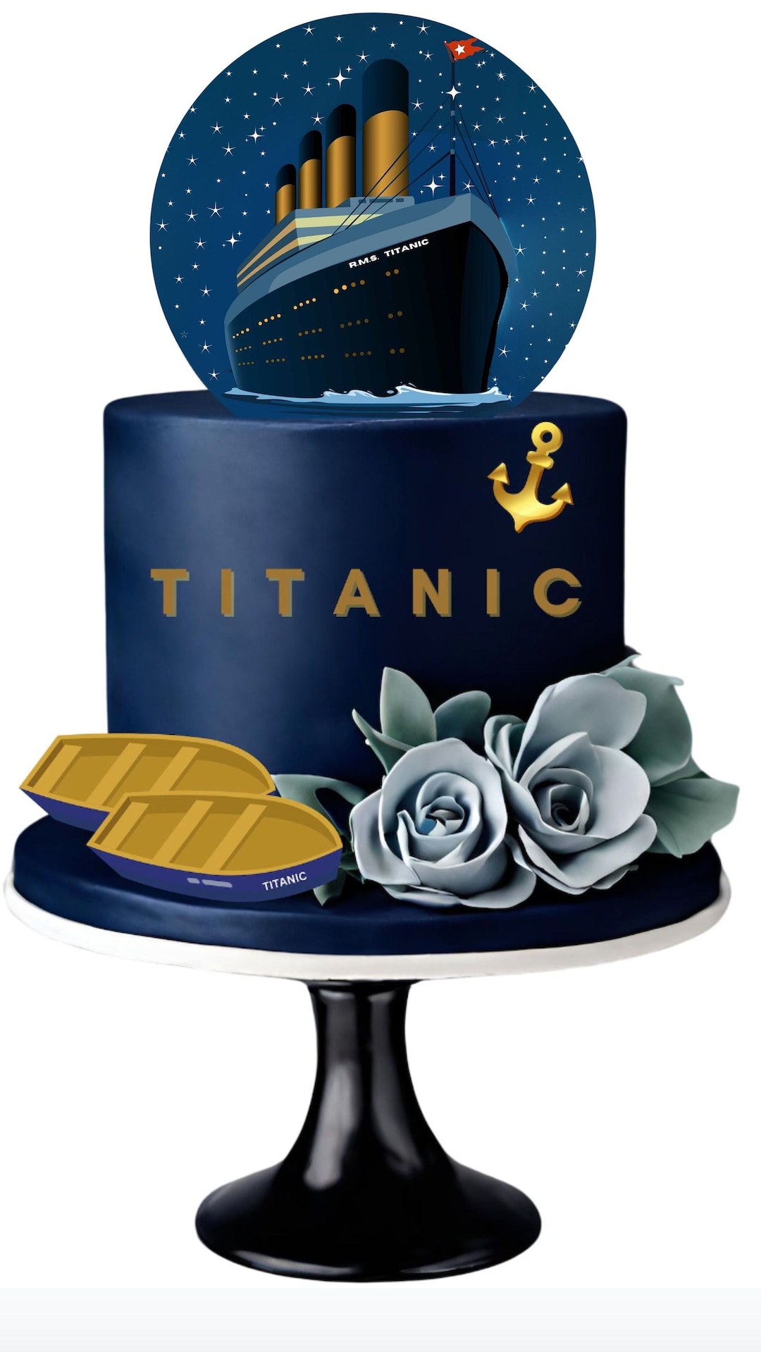 Topper de bolo de festa azul TITANIC com barcos salva-vidas e ...