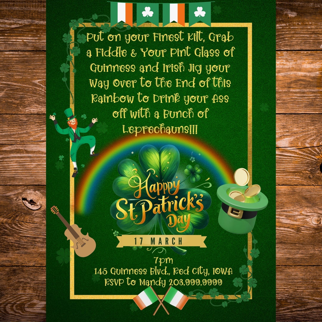 Editable Digital St Patrick's Day Invitation, St Patrick's Day Party ...