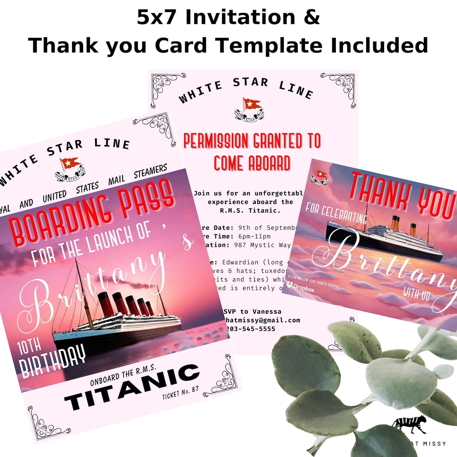 TITANIC Dreamy Invitation Template Cotton Candy Titanic Birthday Party ...
