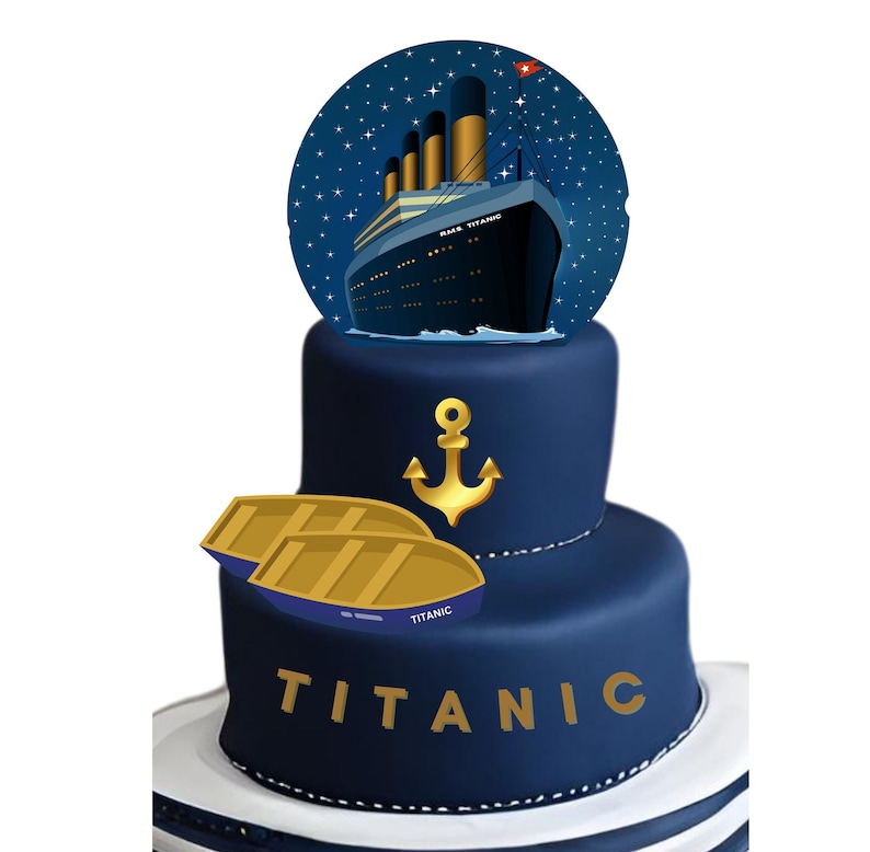 Topper de bolo de festa azul TITANIC com barcos salva-vidas e ...