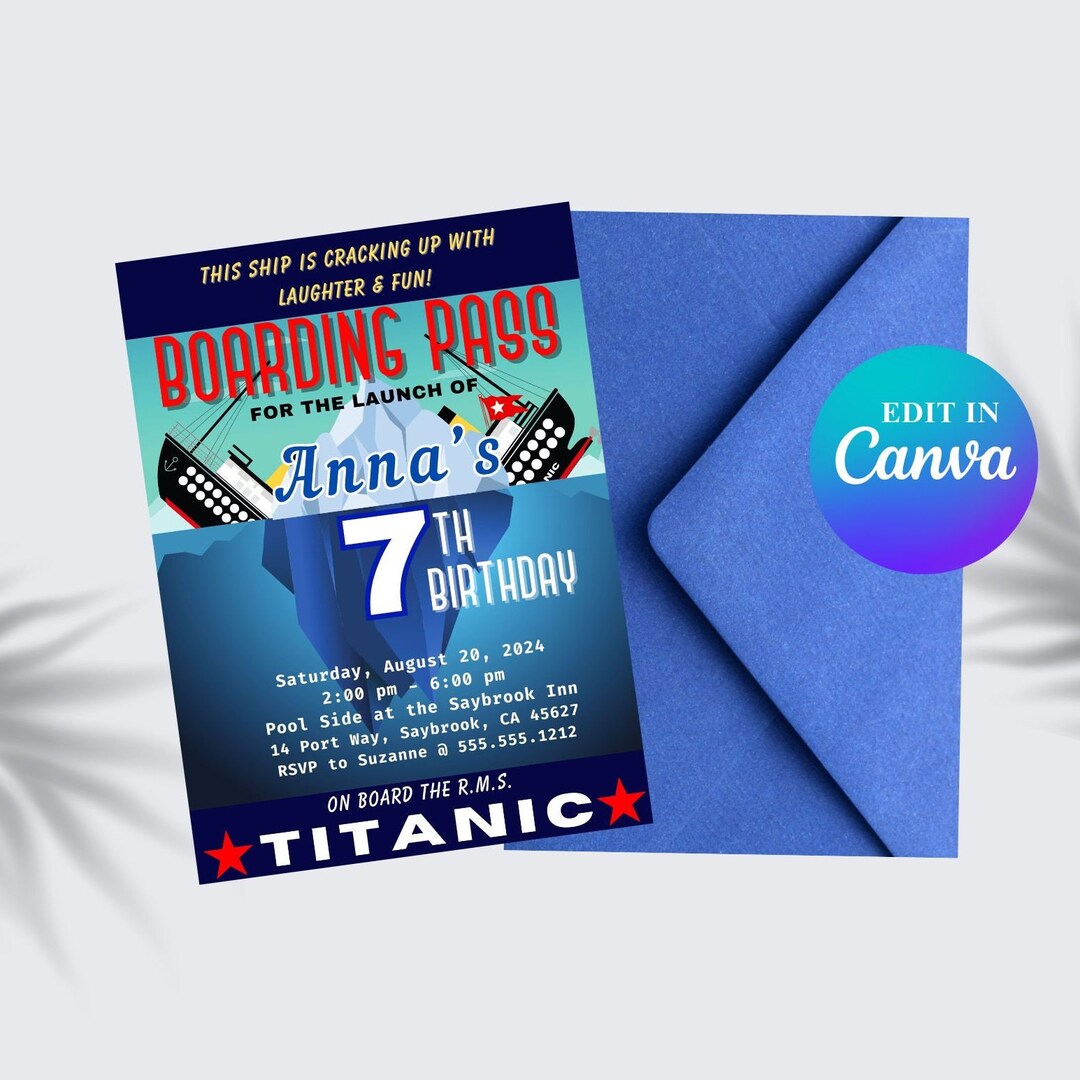 TITANIC KIDS Birthday Invite, Custom, Printable, Canva Edit Instant ...