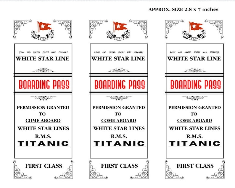 TITANIC Digital Book Mark Boarding Pass Bookmark TITANIC Bookmark ...