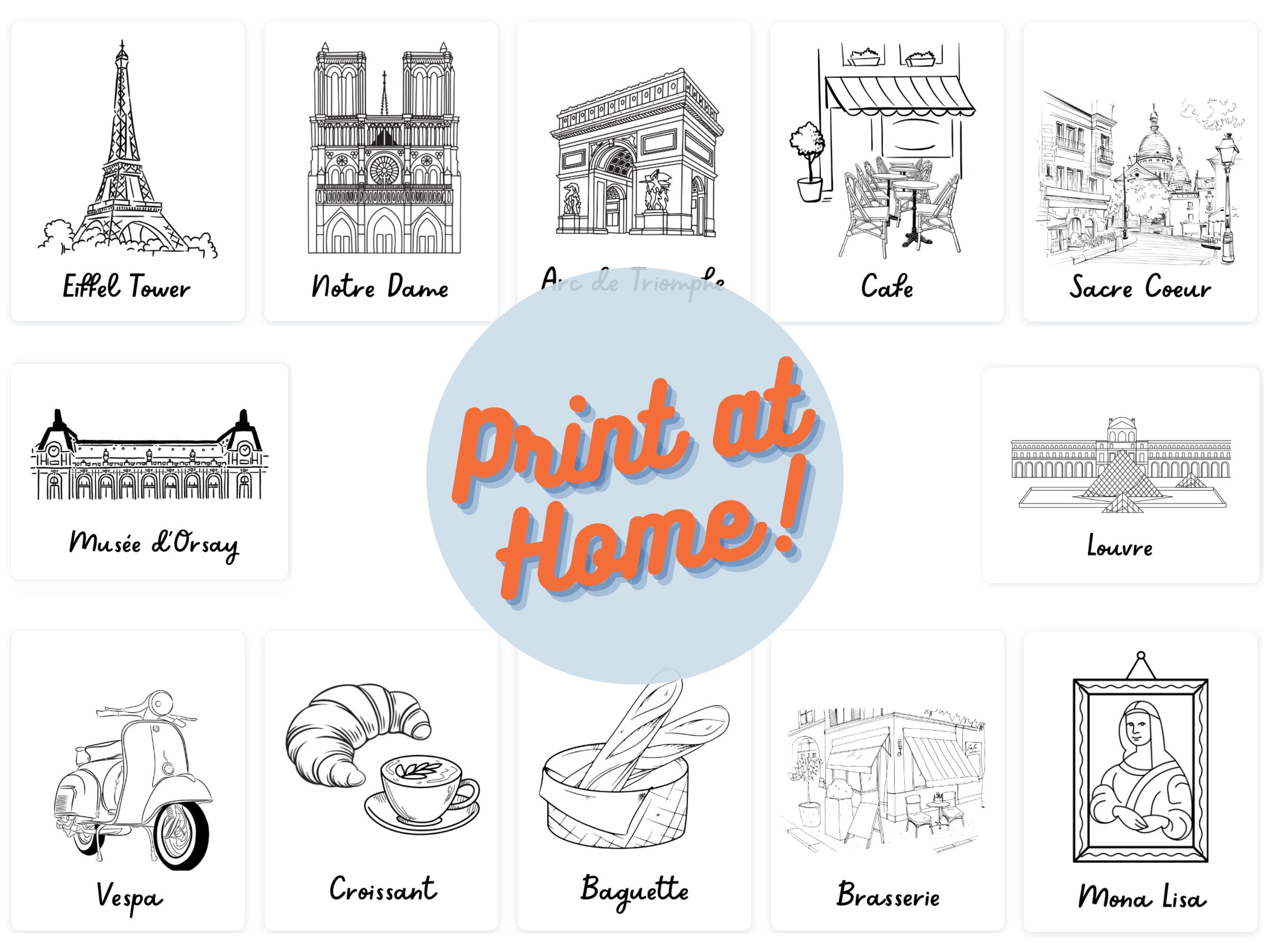 Paris Coloring Pages | 12 Pages | Printable Coloring Sheets | Instant ...