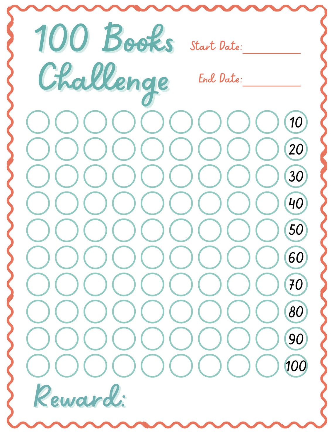 Printable Reading Challenge Tracker | 100 Book Chart | Colorful Reading ...