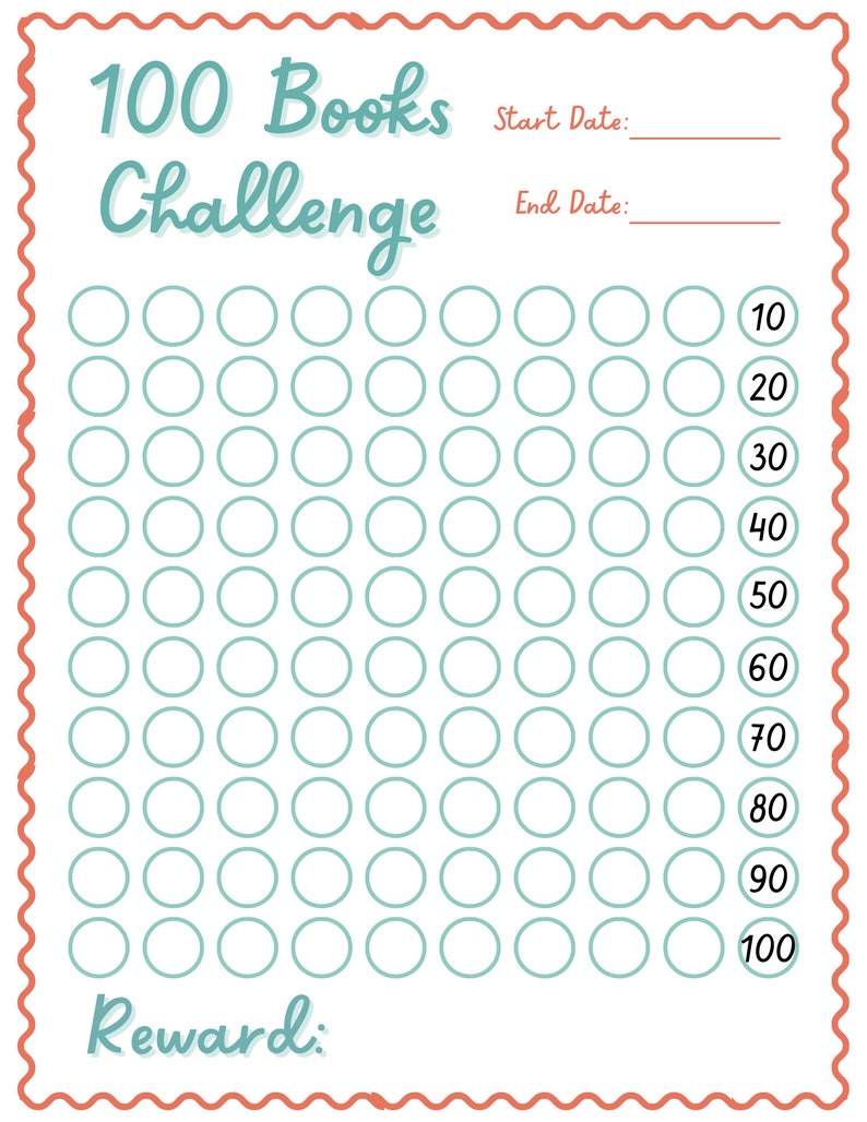 Printable Reading Challenge Tracker | 100 Book Chart | Colorful Reading Reward Log | Reading ...