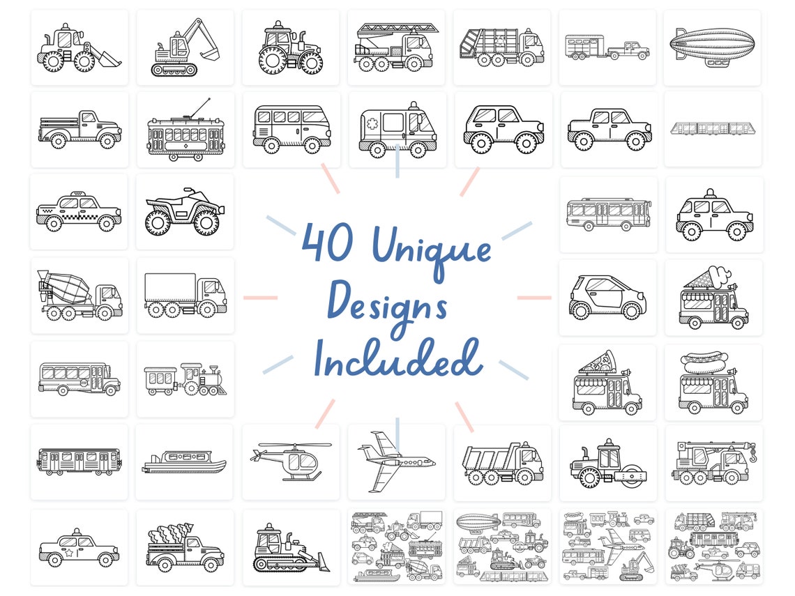Transportation Coloring Pages | 40 Pages | 36 Unique Trains ...