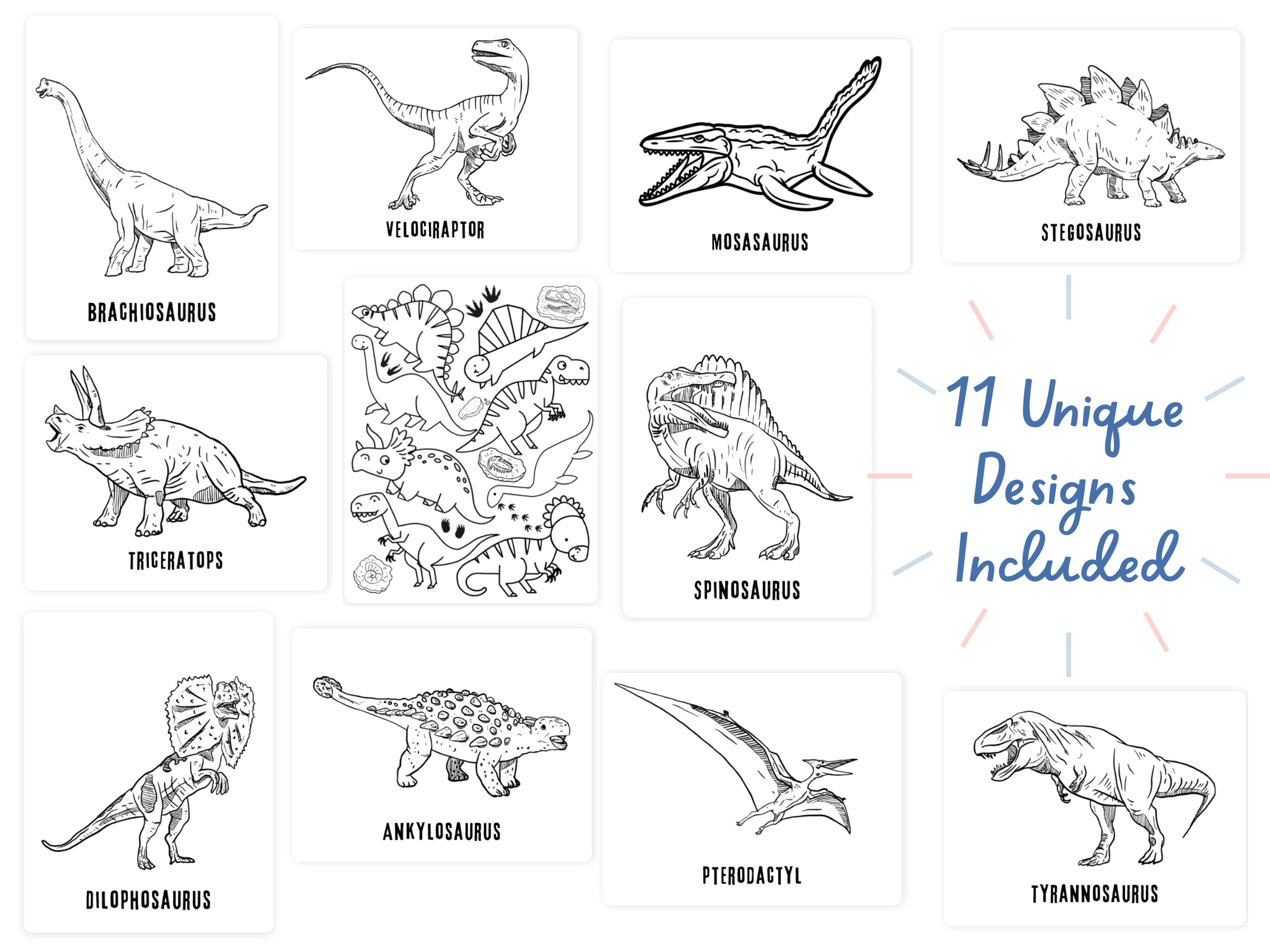 Hojas para colorear de dinosaurios con nombres, 11 páginas imprimibles ...