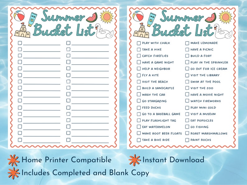 Summer Bucket List Printable, Summer Activity Checklist, Summer Break ...